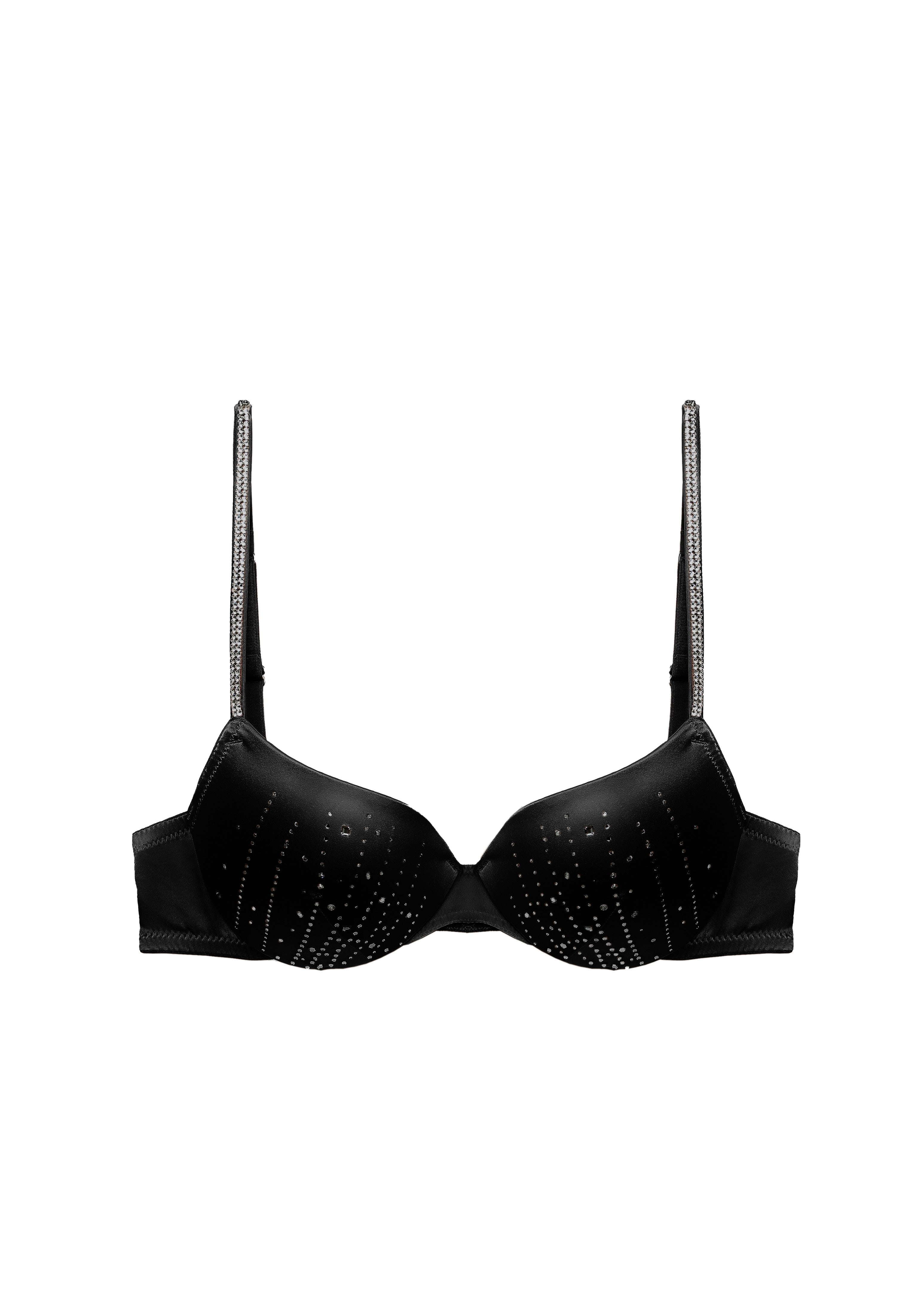 Girls Love Diamonds Crystals Embellished Padded Push Up Bra in Black